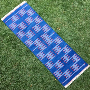 Handwoven Blue Runner Rug, Rustic Small Runner Rug, Vintage Runner Rug ...