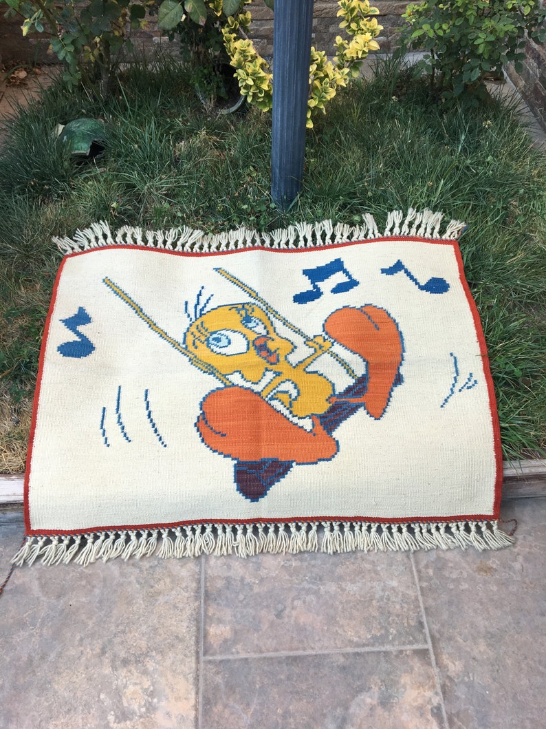 Handmade Turkish Wool Area Kilim Rug Tweety Bird Models Rug - Etsy