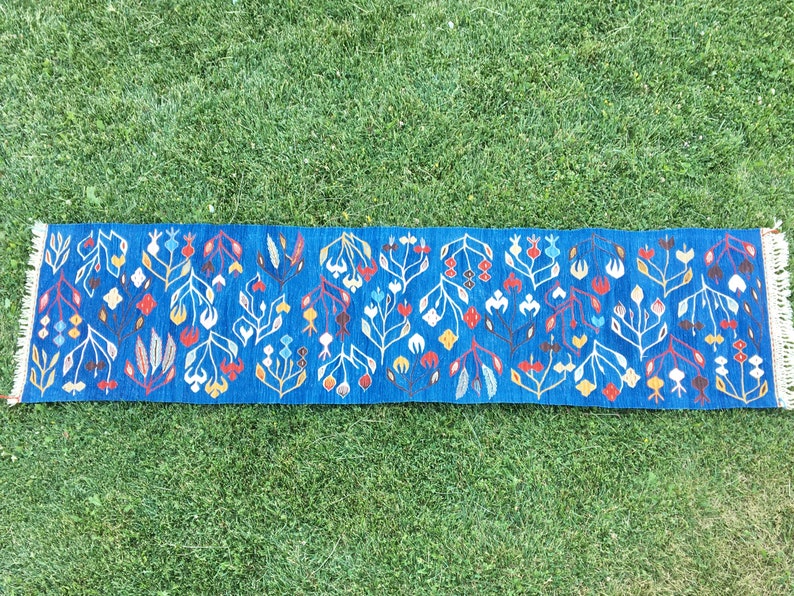Oriental Blue Floral Runner Rug Vintage Rug Runner Turkish - Etsy