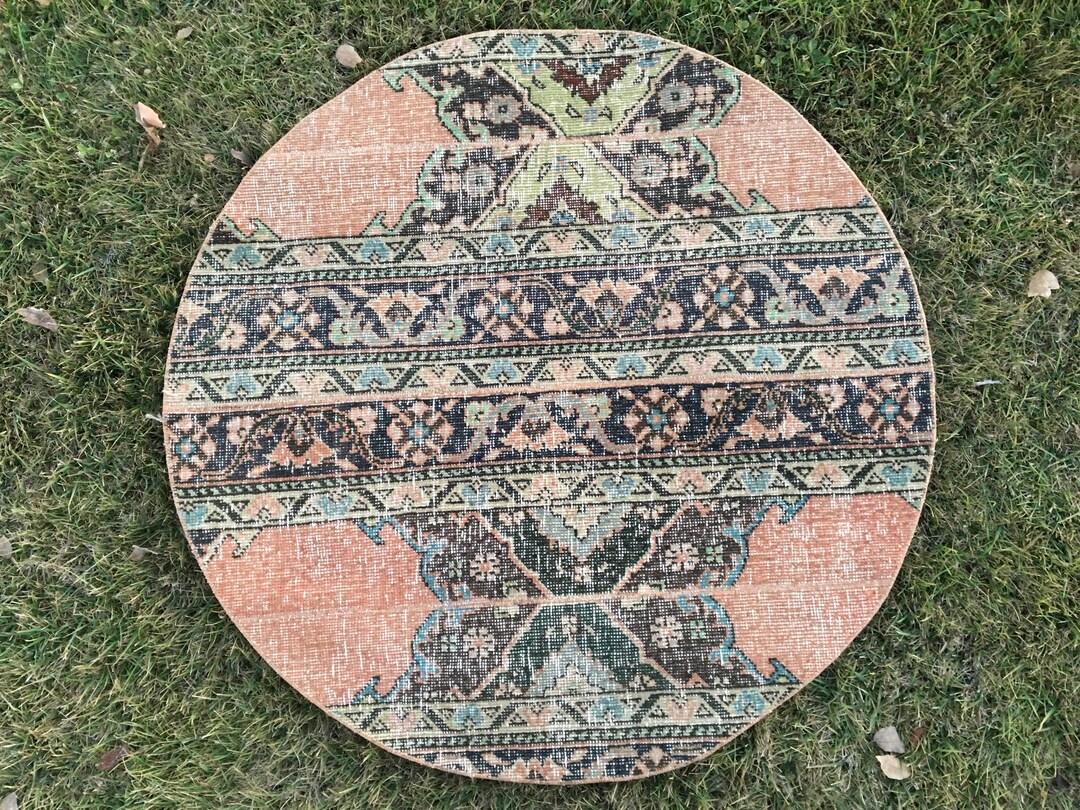 328x328 Ft, Bohemian Round Rug, Patchwork Round Rug, Vintage Round Rug ...