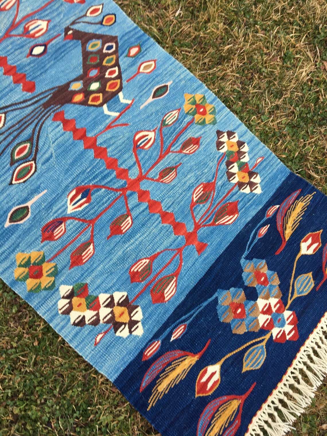 Handwoven Blue Runner Rug Rustic Small Runner Rug Vintage | Etsy