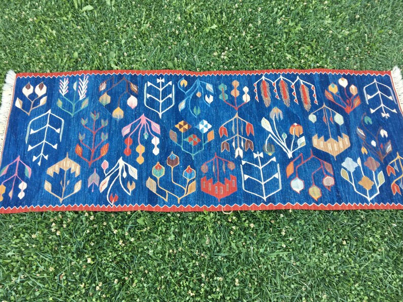 Handwoven Turkish Runner Rug Blue Runner Kitchen Rug Runner | Etsy