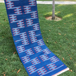 Handwoven Blue Runner Rug, Rustic Small Runner Rug, Vintage Runner Rug ...