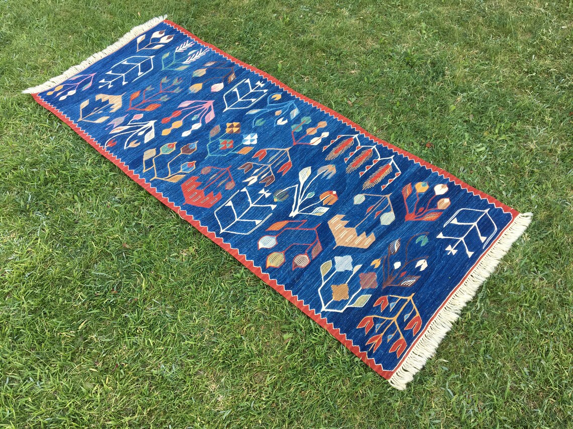 Handwoven Turkish Runner Rug Blue Runner Kitchen Rug Runner | Etsy