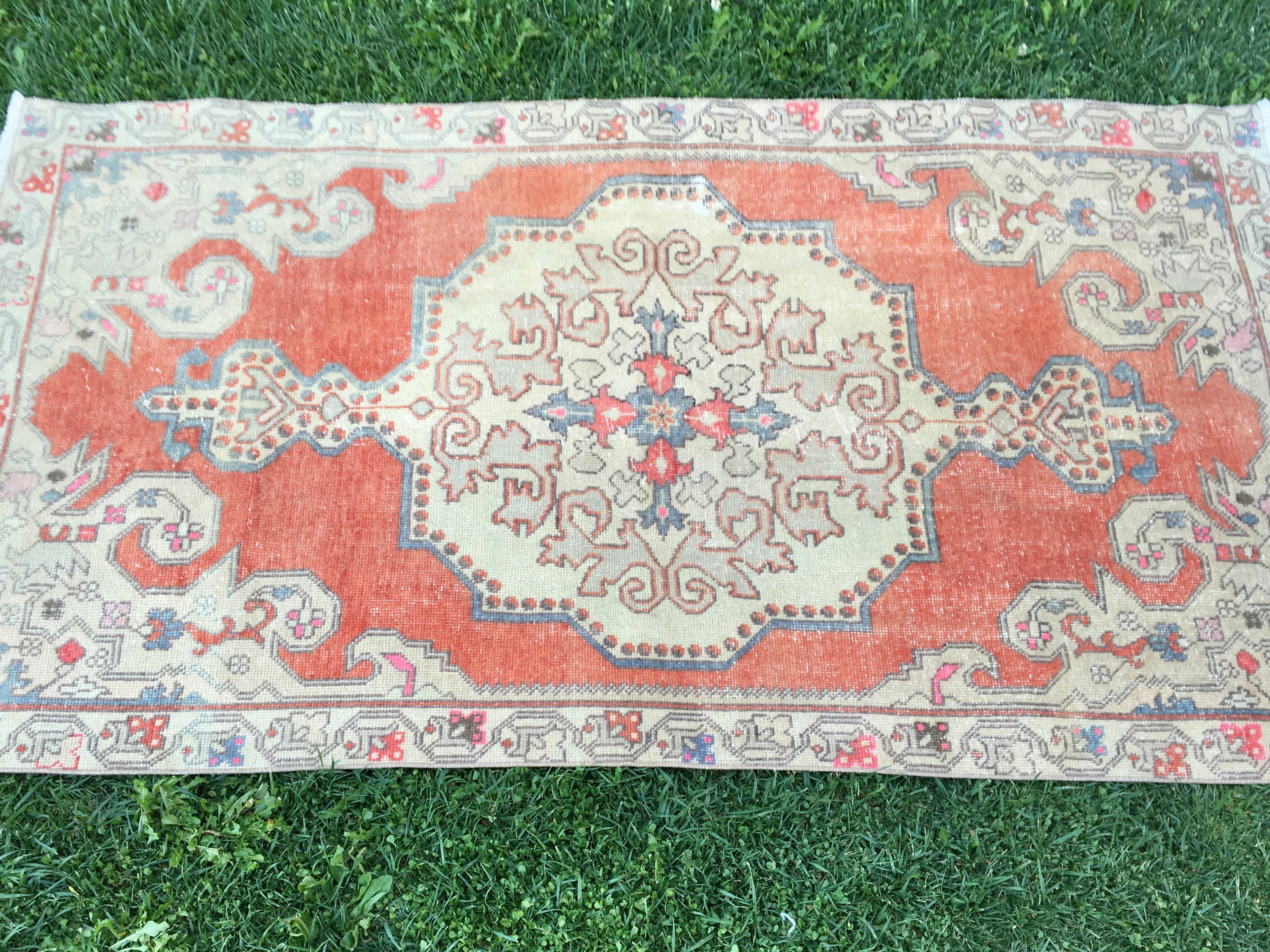 Antique Orange Area Rug, Bedroom Rug, Kitchen Rug, Handmade Rug ...