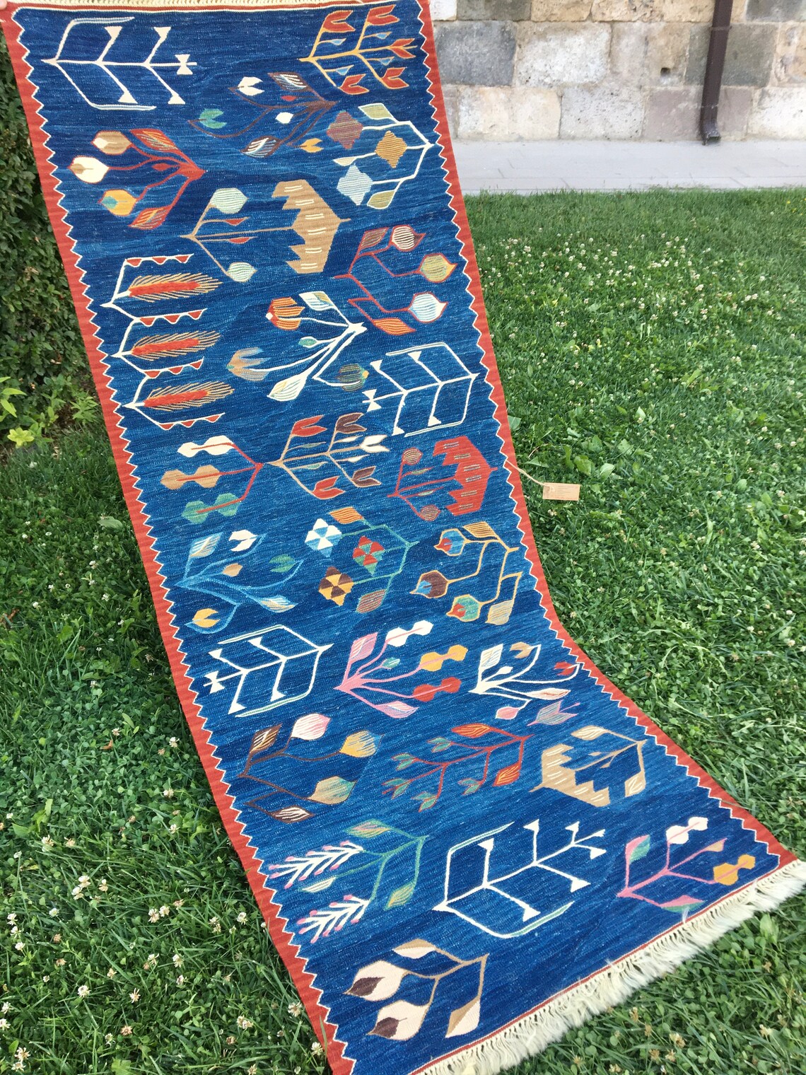 Handwoven Turkish Runner Rug Blue Runner Kitchen Rug Runner | Etsy