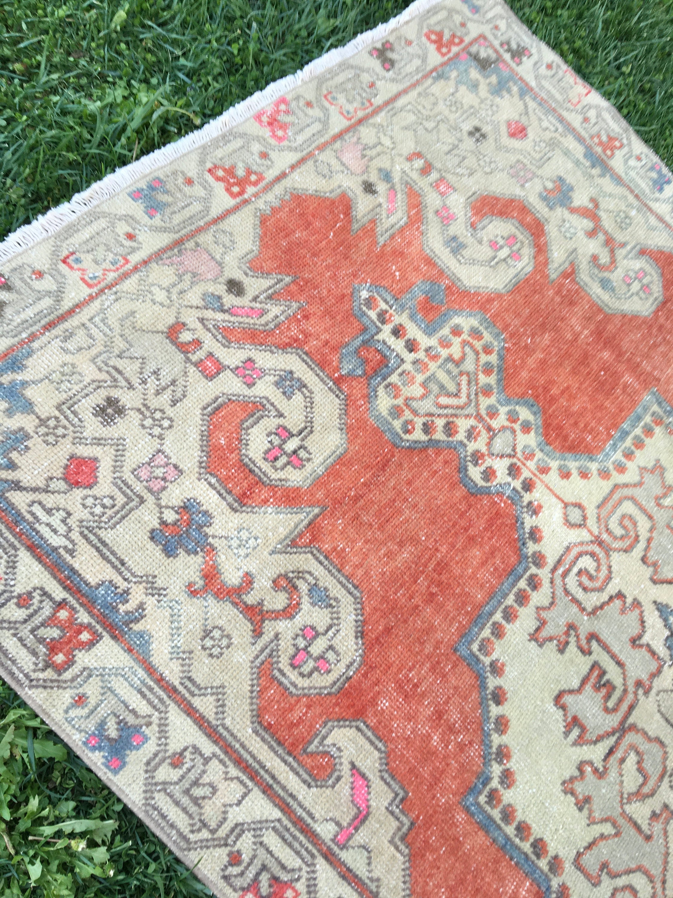 Antique Orange Area Rug, Bedroom Rug, Kitchen Rug, Handmade Rug ...