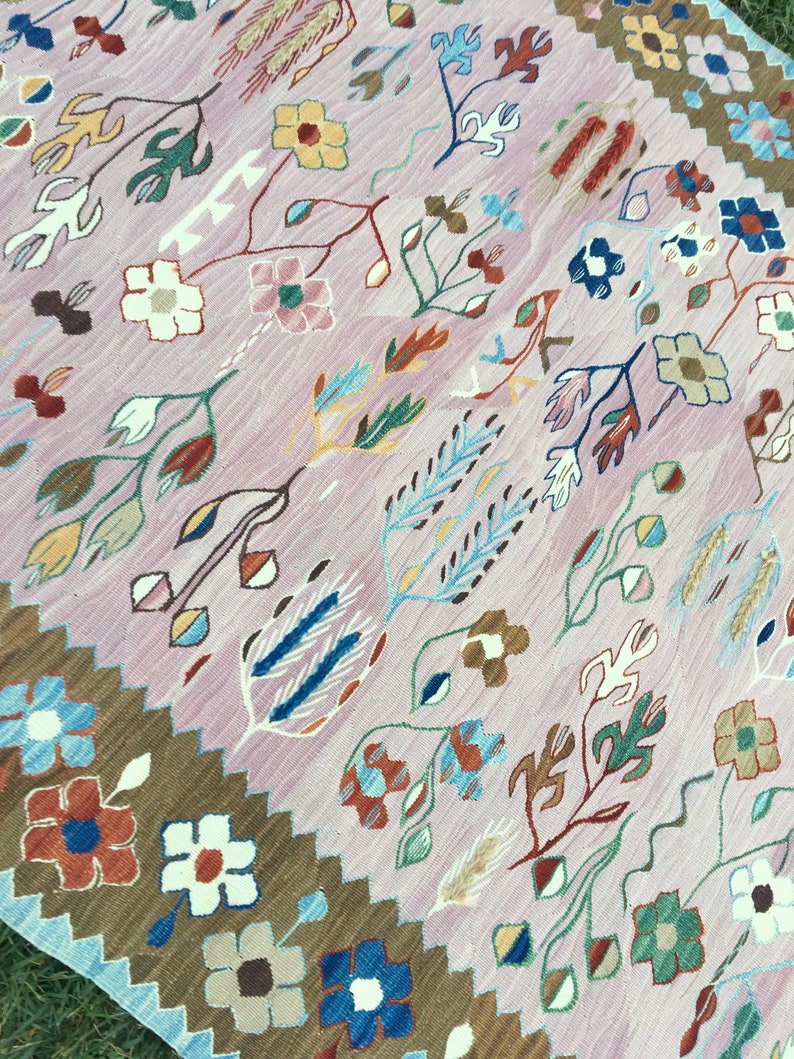 Handmade Flower Kilim Rug 4x6 Oushak Rug Pink and Brown Rug - Etsy