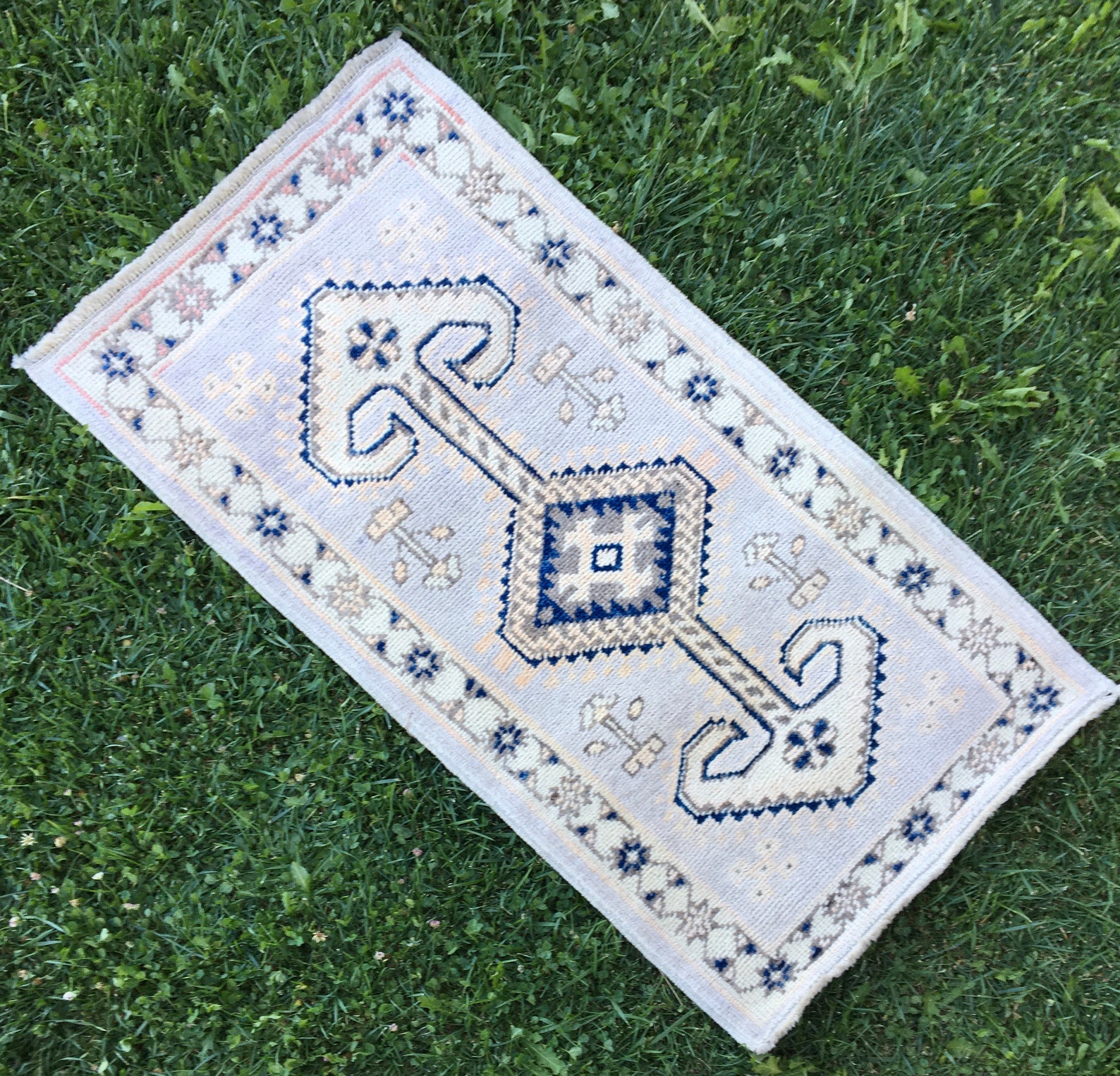 Small Anatolian Blue and Gray 2 X 4 Runner Rug, Persian Small Runner ...