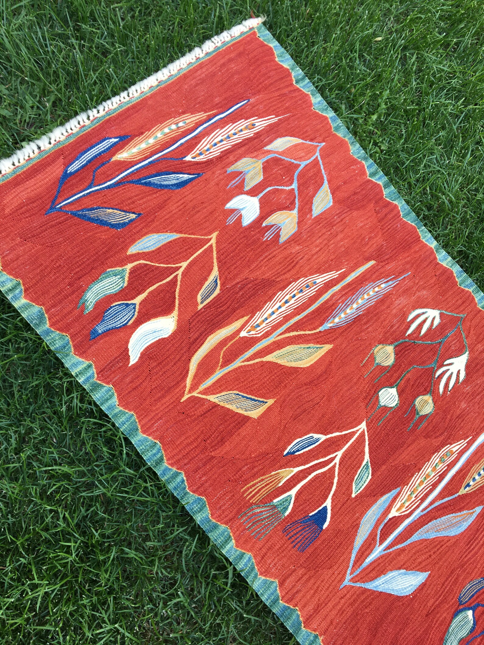 Oriental Red Kilim Rug Runner, Short Runner, Turkish Kilim Rug, Hand ...