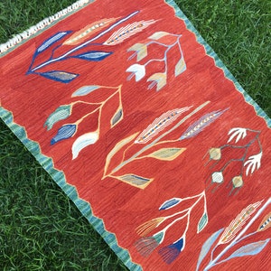 Oriental Red Kilim Rug Runner, Short Runner, Turkish Kilim Rug, Hand ...