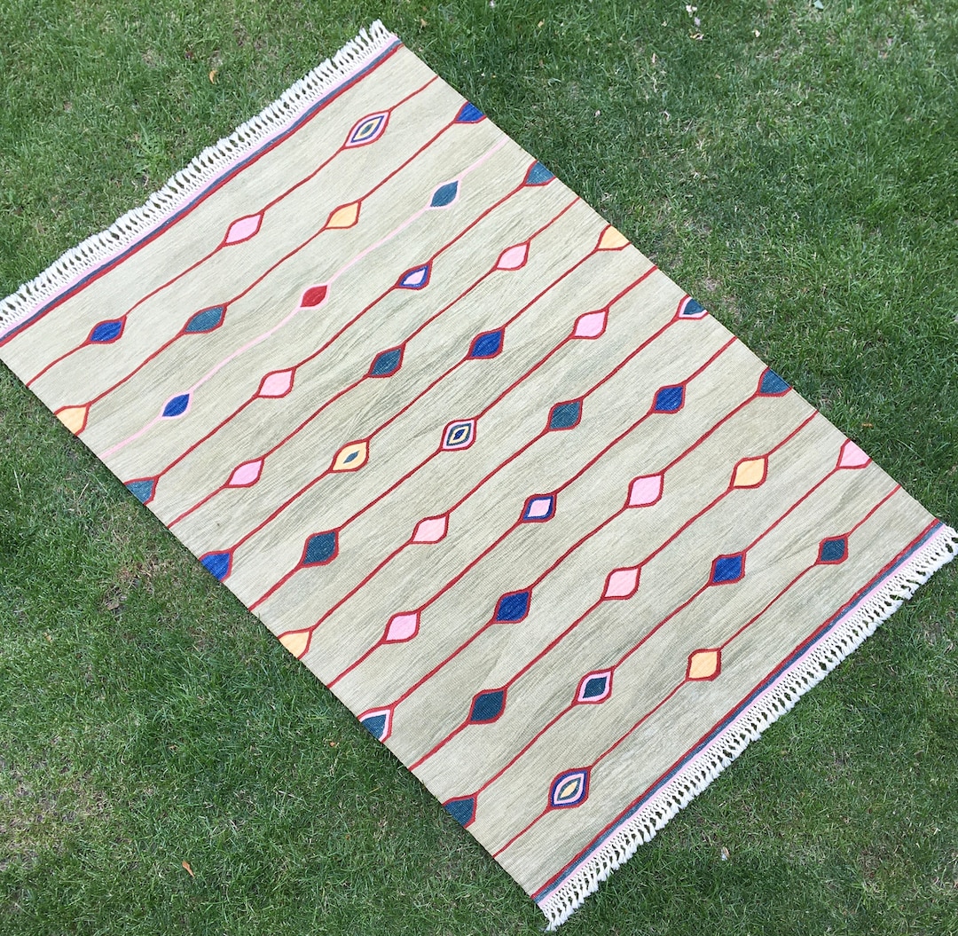 Dark See Green Kilim Rug, 4x6 Modern Kilim, Turkish Kilim Rug, Area ...