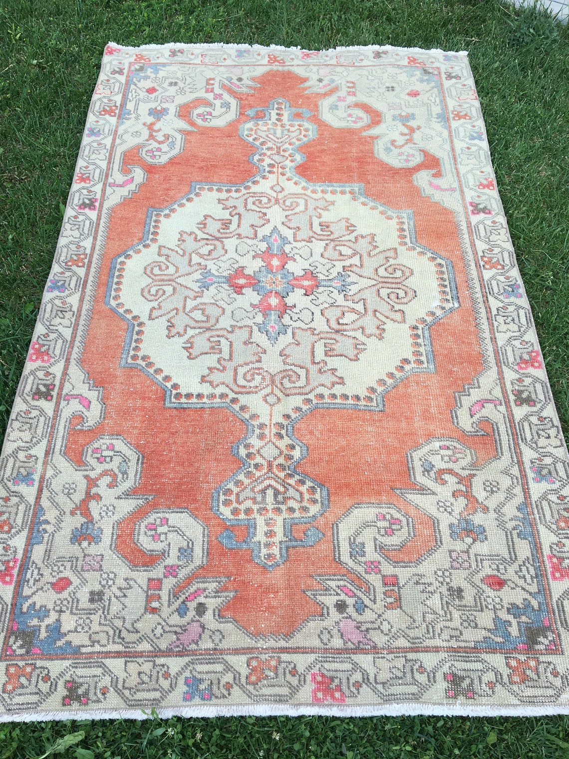 Antique Orange Area Rug Bedroom Rug Kitchen Rug Hand | Etsy