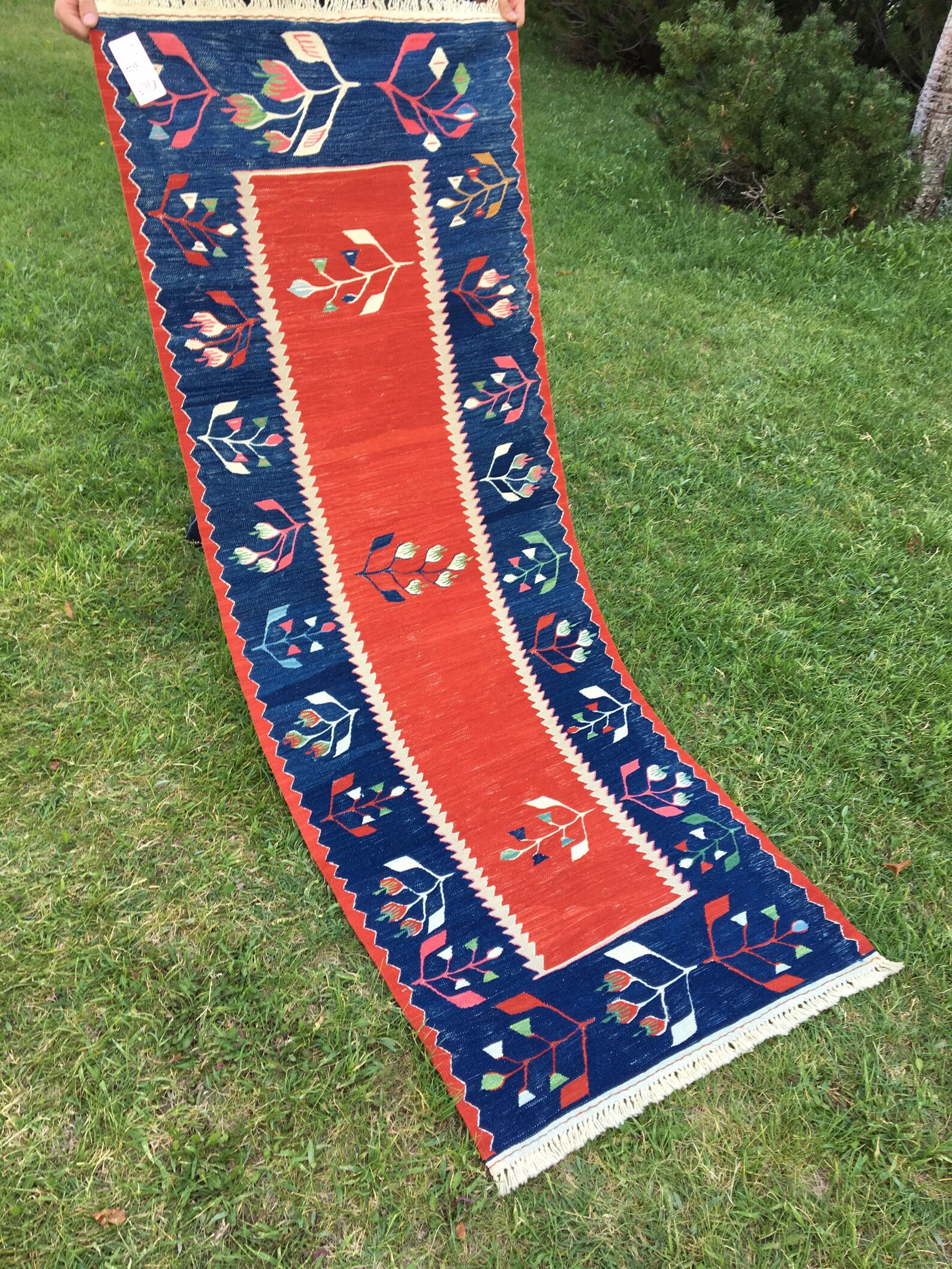 Oriental Red And Blue Kilim Rug Runner Turkish Runner Rug | Etsy