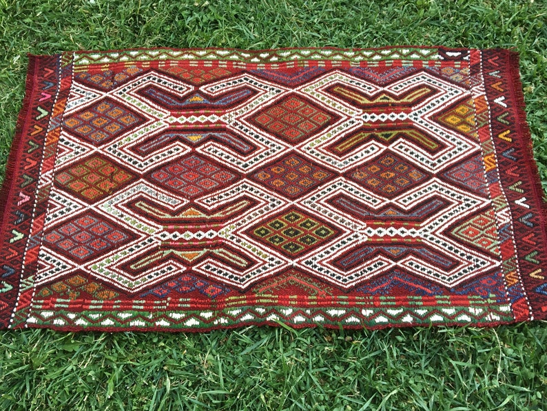 Ethnic Rug Rustic Small Rug Embroidery Red Kilim Rug - Etsy