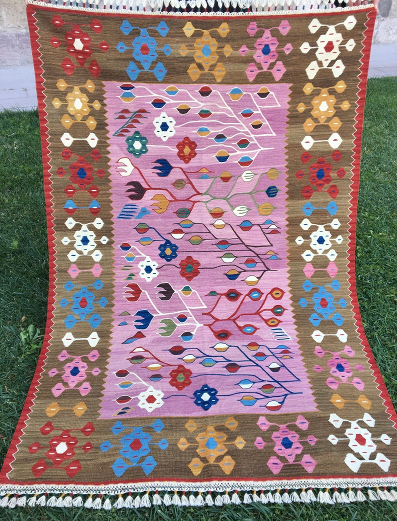 Oriental Pink Rug Kilim Rug Vintage Pink Rug Oushak Rug | Etsy