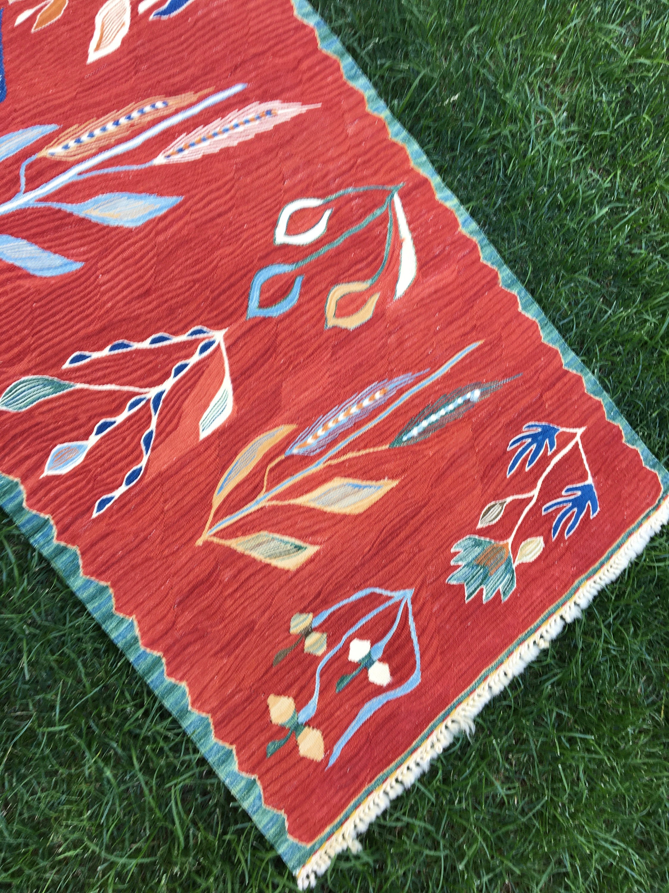 Oriental Red Kilim Rug Runner, Short Runner, Turkish Kilim Rug, Hand ...