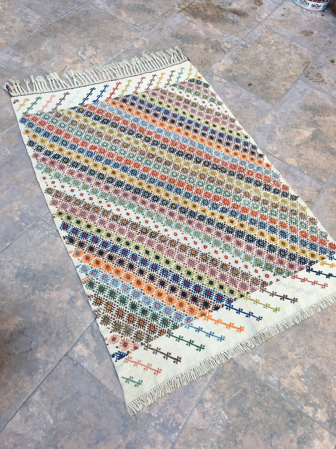 Vintage Semi Antique Türkish Cicim Rug, Nomadic Oriental Vintage Kilim ...