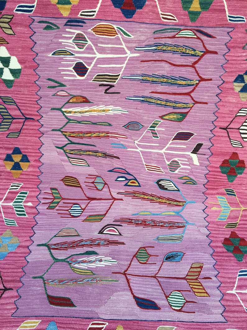 Oriental Small Pink Kilim Rug Flowers Pink Turkish Floor - Etsy