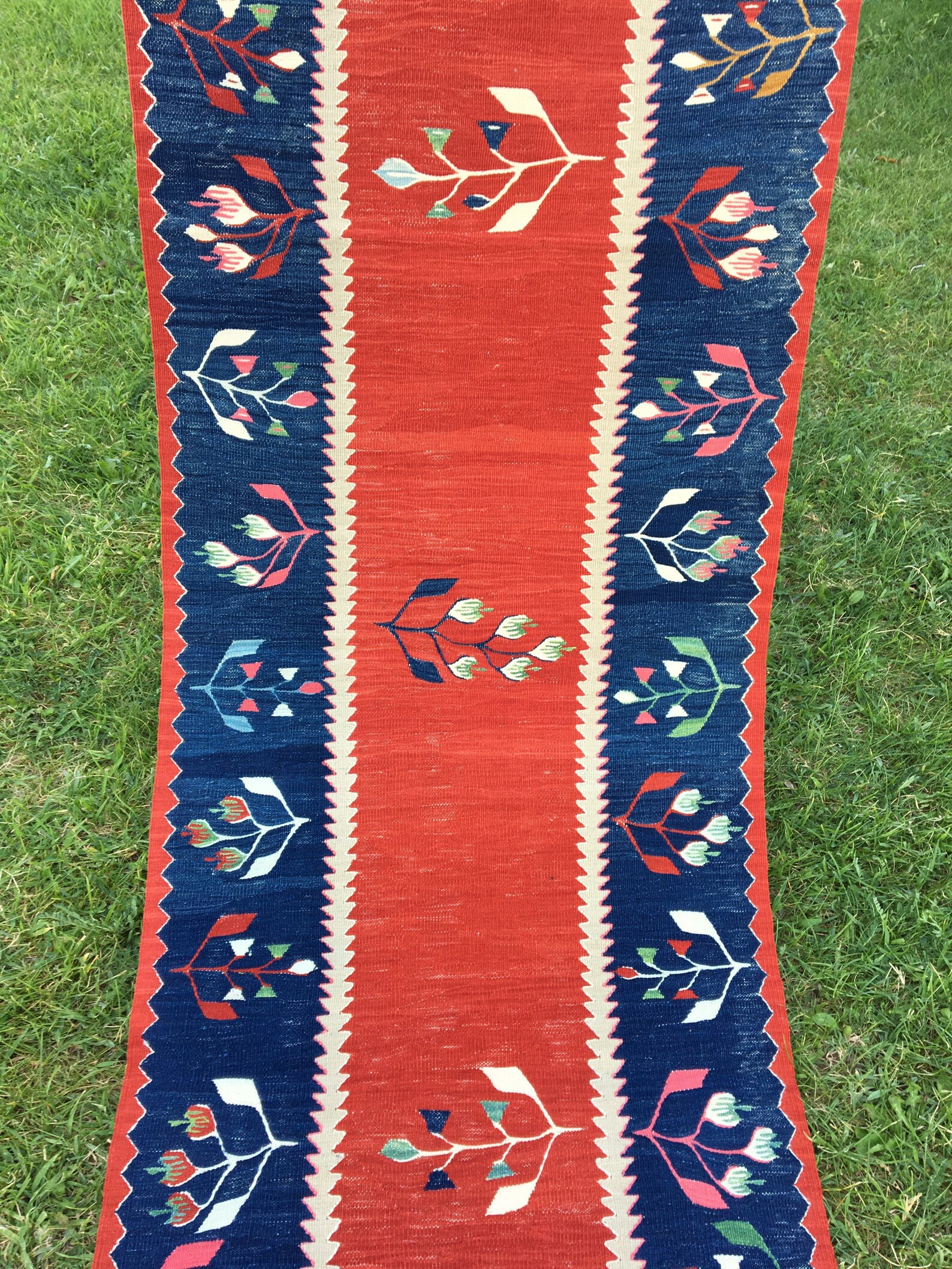 Oriental Red And Blue Kilim Rug Runner Turkish Runner Rug | Etsy