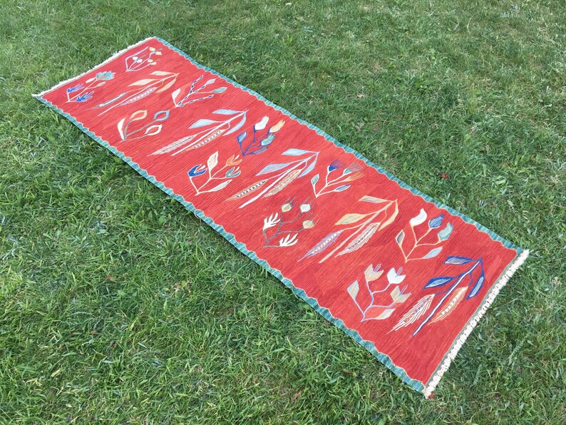 Oriental Red Kilim Rug Runner Short Runner Turkish Kilim - Etsy
