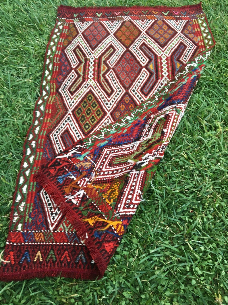 Ethnic Rug Rustic Small Rug Embroidery Red Kilim Rug - Etsy