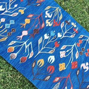 Oriental Blue Floral Runner Rug, Vintage Rug Runner, Turkish Runner Rug ...