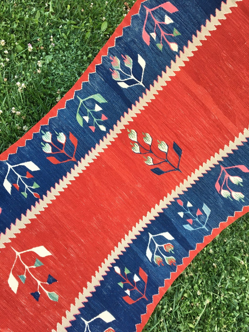 Oriental Red and Blue Kilim Rug Runner Turkish Runner Rug - Etsy