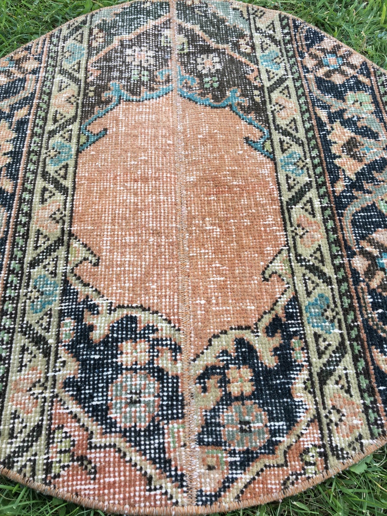 Vintage Small Round Rug Door Mat Rug Bethroom Rug Round Mat | Etsy