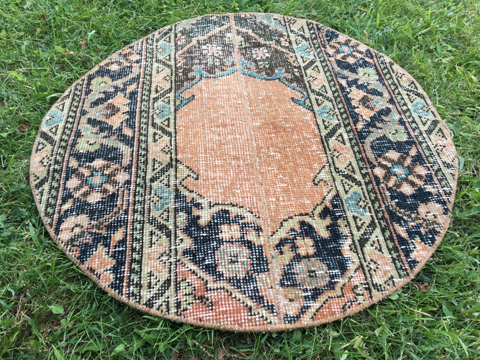 Vintage Small Round Rug Door Mat Rug Bethroom Rug Round Mat | Etsy