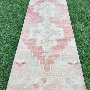 Pale Pink Runner Rug, Turkish Runner, Vintage Rug Runner, Oushak Rug ...