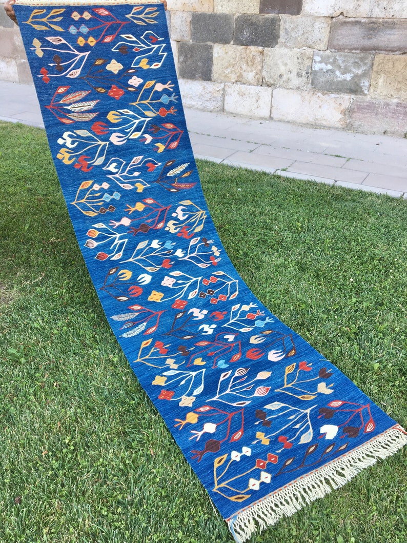 Oriental Blue Floral Runner Rug Vintage Rug Runner Turkish - Etsy