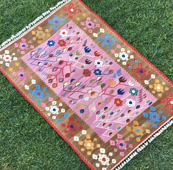 Oriental Pink Rug Kilim Rug Vintage Pink Rug Oushak Rug | Etsy