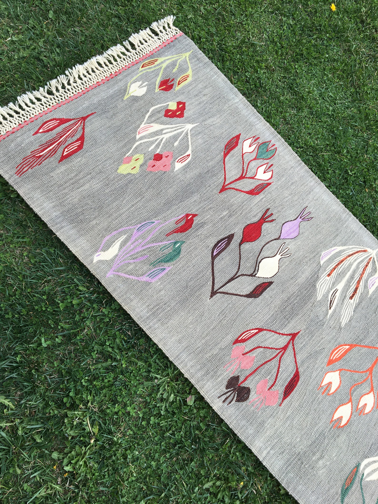 Floral Gray Pattern Colorful Kilim Runner Rug, 2’3 X 9’7 Handwoven ...