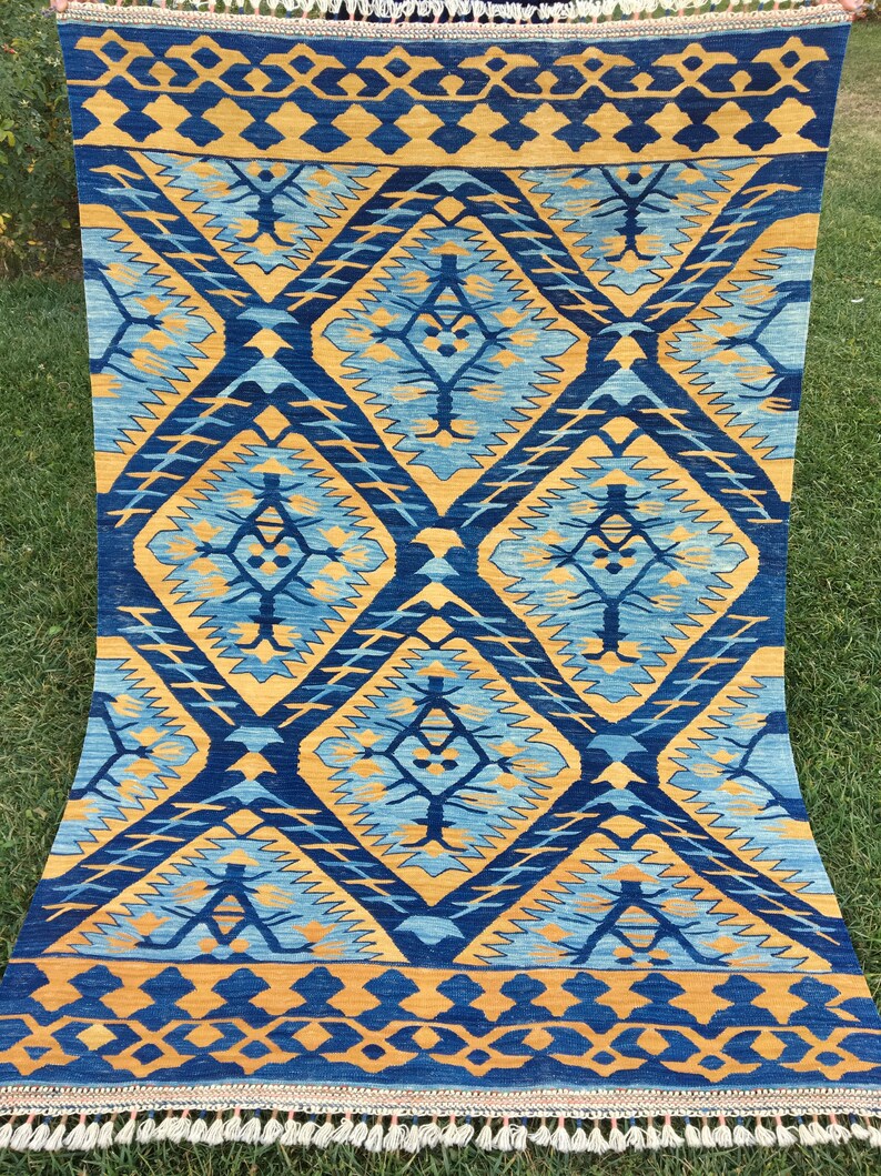 Anatolian Blue Kilim Rug Turkish Rug Oushak Rug Floor Kilim - Etsy