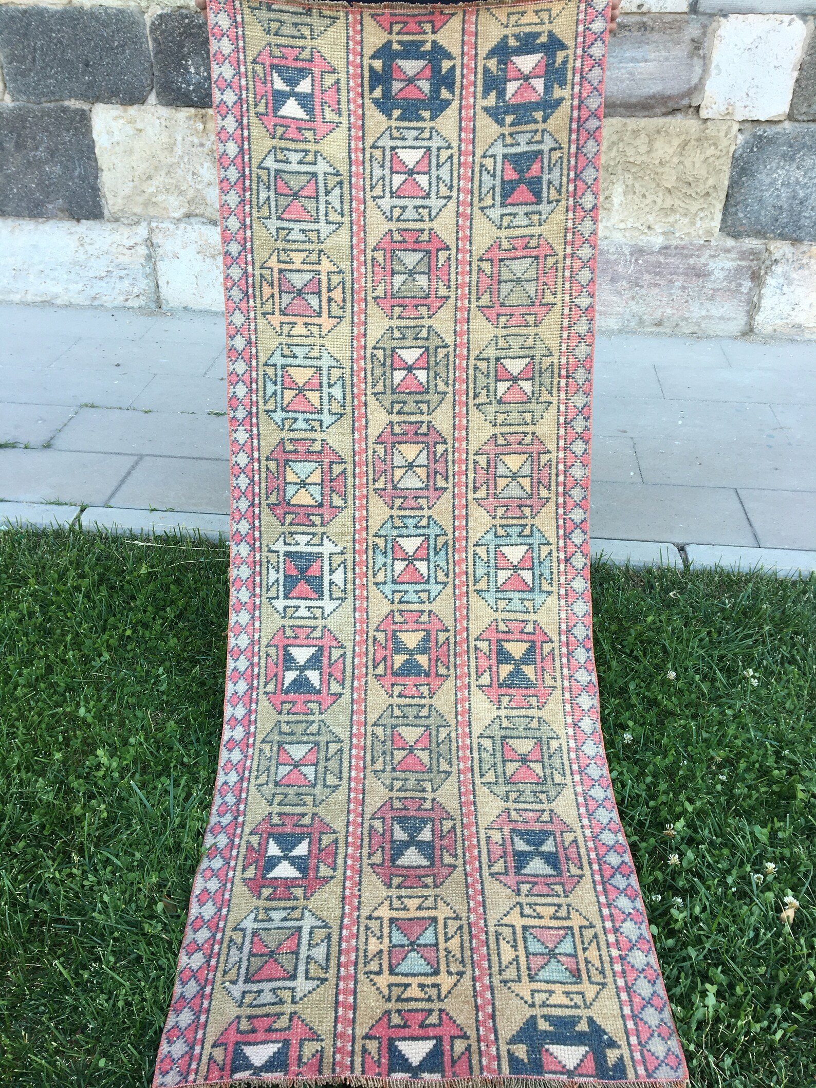 Hand Knotted Patchwork Runner Rug, Oriental Runner Rug, Short Runner ...