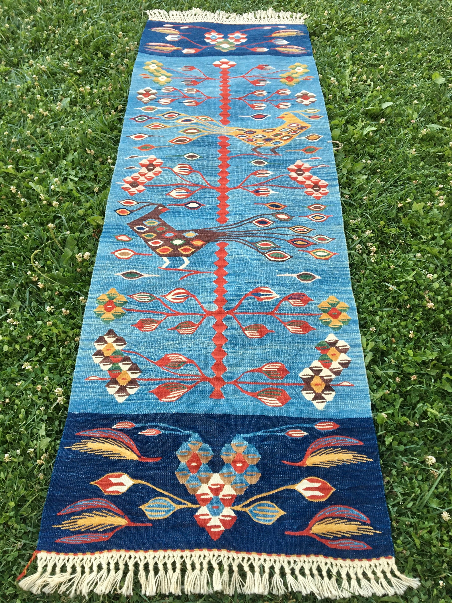 Handwoven Blue Runner Rug Rustic Small Runner Rug Vintage - Etsy