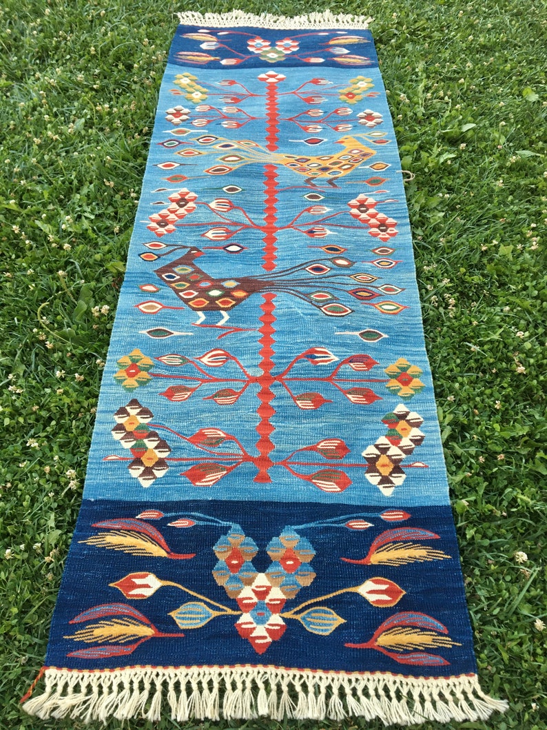 Handwoven Blue Runner Rug Rustic Small Runner Rug Vintage - Etsy