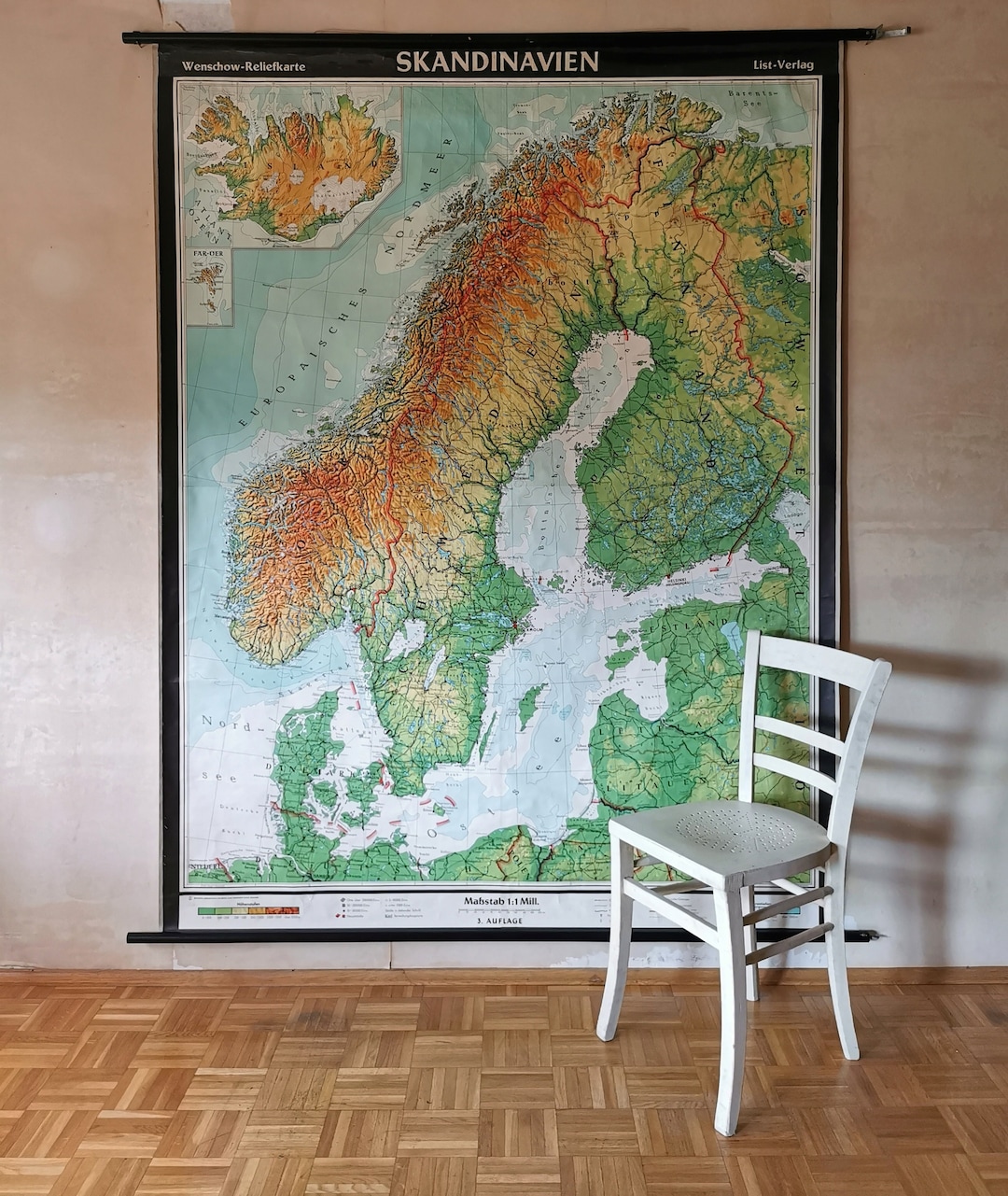 Large Mid-century Relief Wall Map skandinavia by Wenschow From List ...