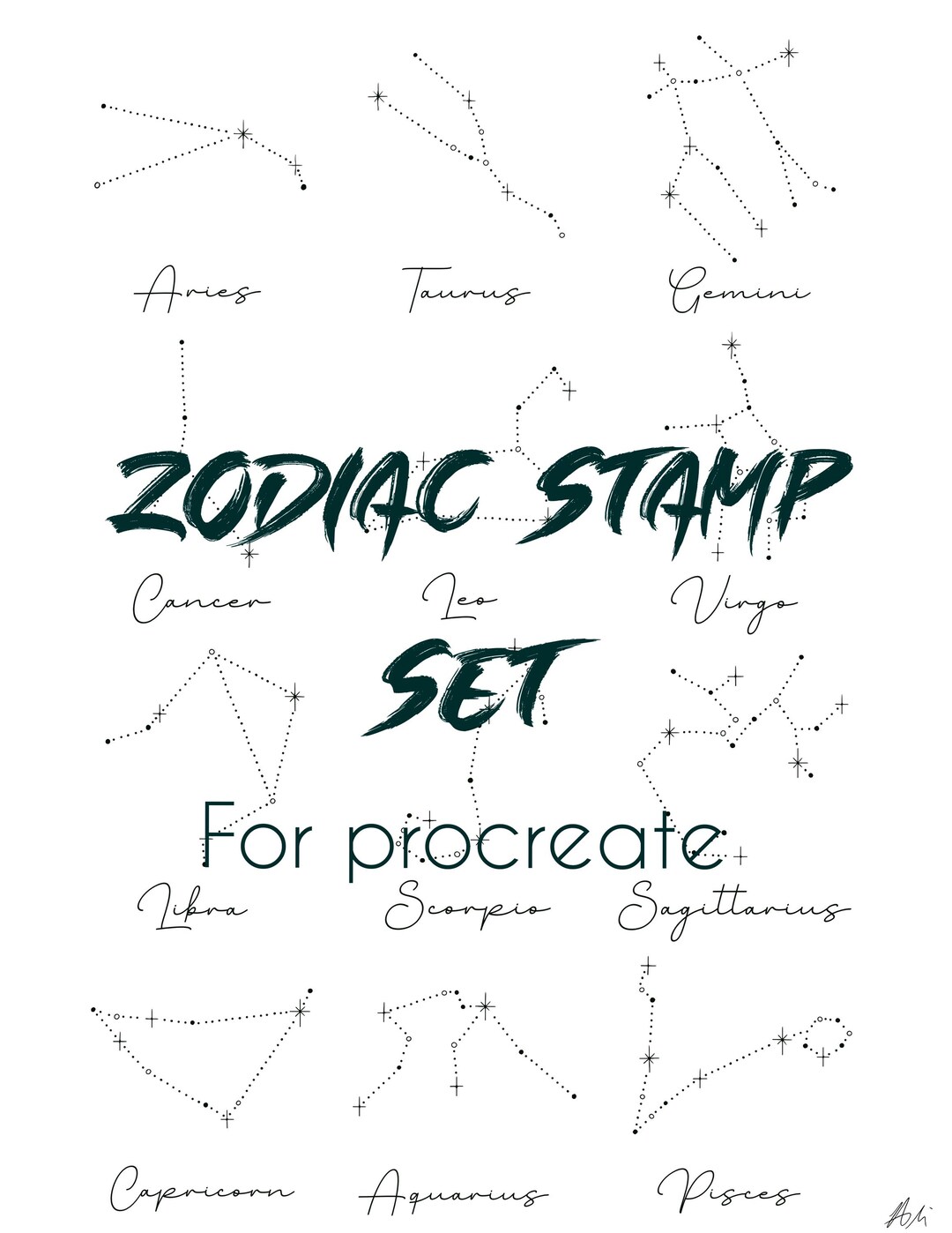 36 Zodiac Procreate Stamps, Tattoo Stencils Brush Set - Etsy