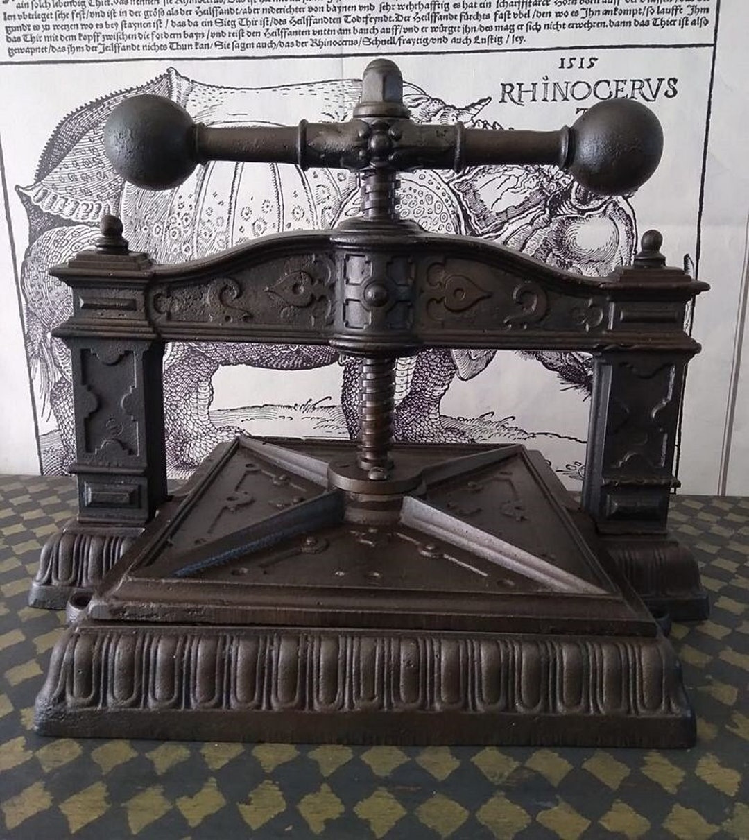 Antique Cast Iron Book Press Spindle Press Manual Old Books Vintage ...