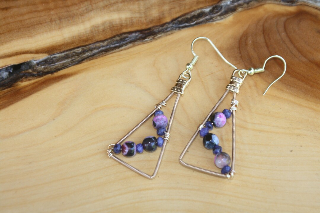 Recycled Guitar String Earring Triangle With Beads - Etsy