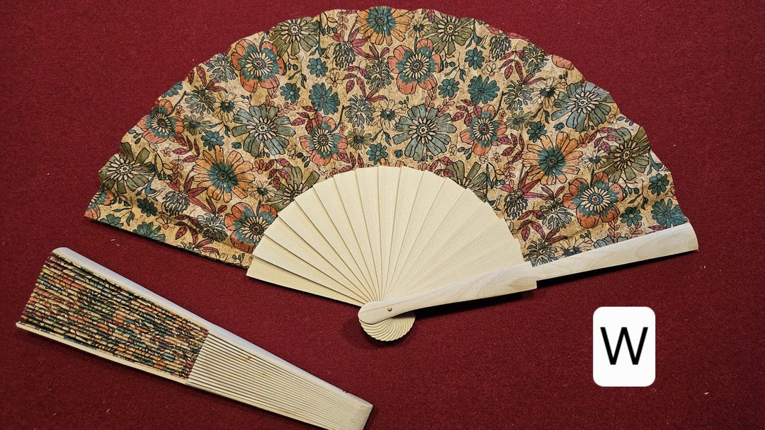 Beautiful Cork/wood Folding Fan Multiple Styles S-z - Etsy