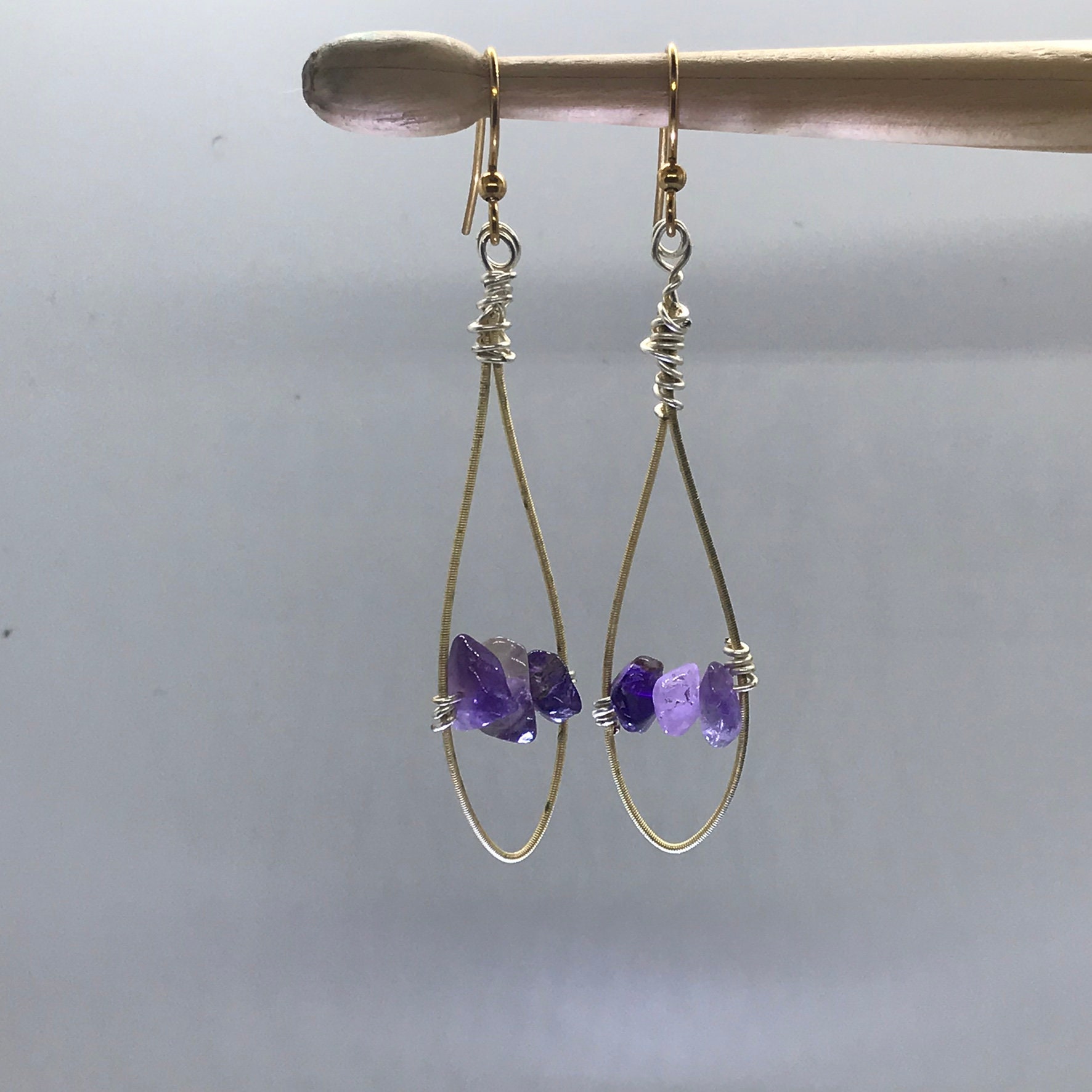 Recycled Guitar String Earrings With Amethyst Stones - Etsy