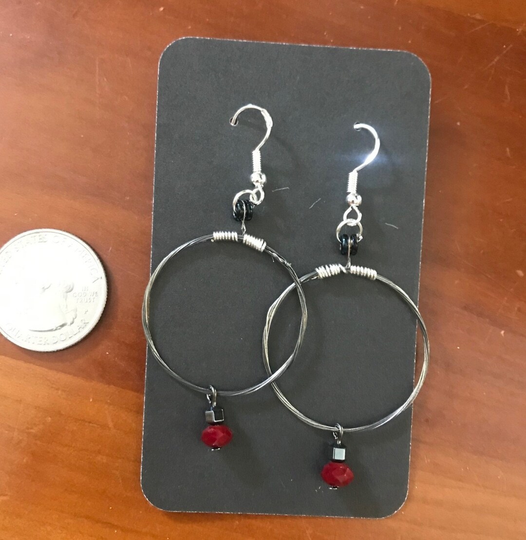 Recycled Guitar String Earrings Hoop Drop Beads/ball Ends multiple ...