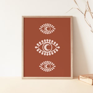 Boho Evil Eye Wall Art, Terracotta Print Minimalist Poster, Tumblr Room ...