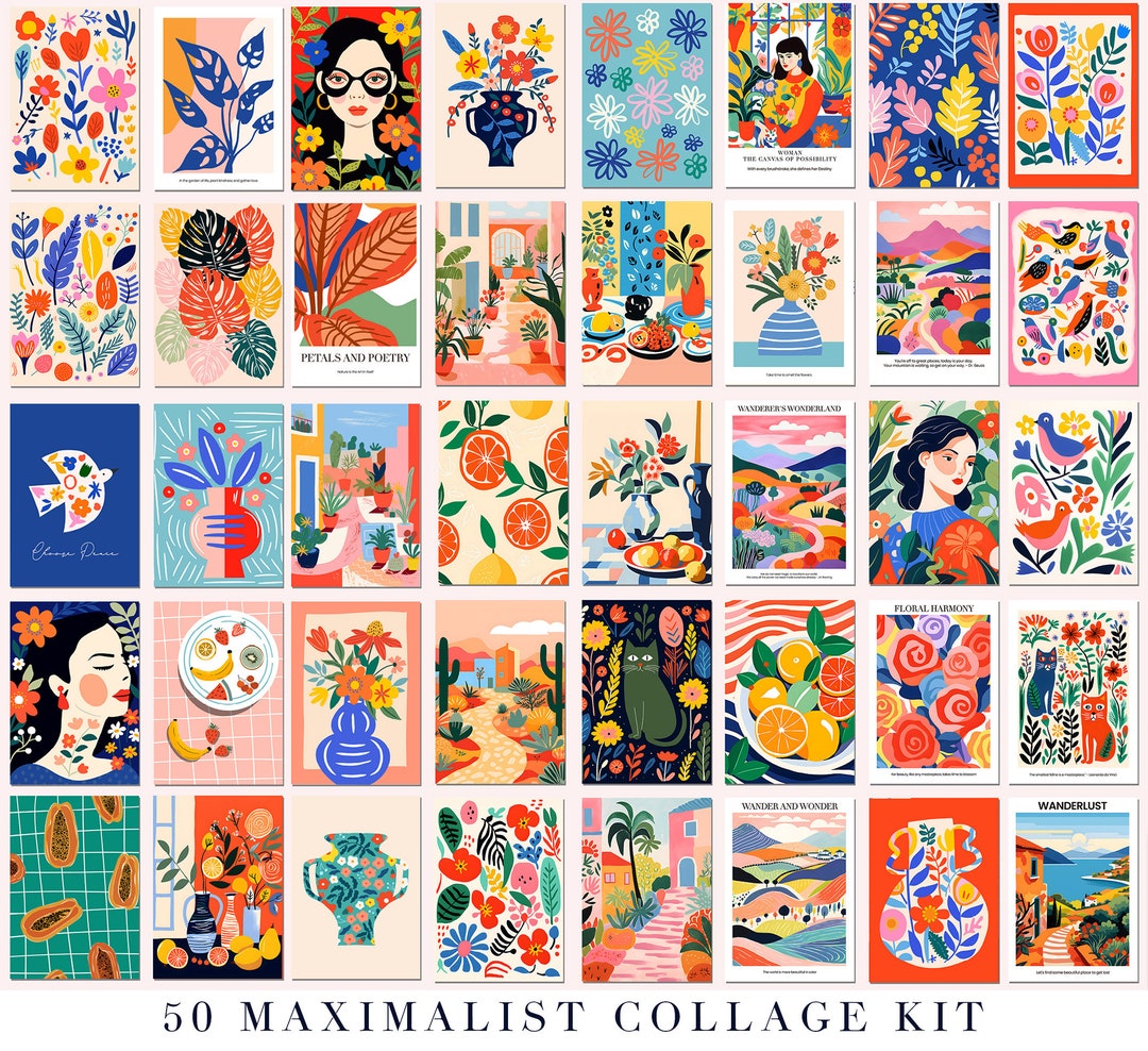 50 Eclectic Wall Collage Kit, Vibrant Wall Decor, Aesthetic Collage Kit ...