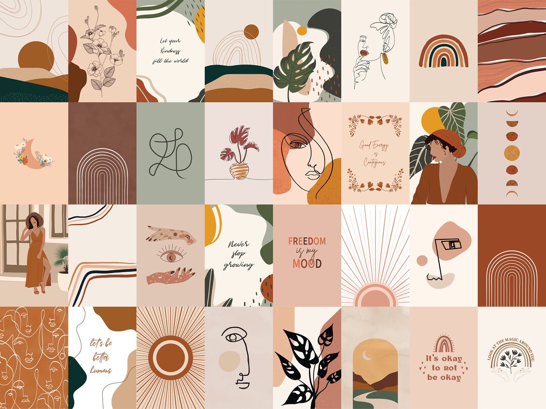 32 Boho Wall Collage Kit - Aesthetic Printable Art for Indie Home Decor ...