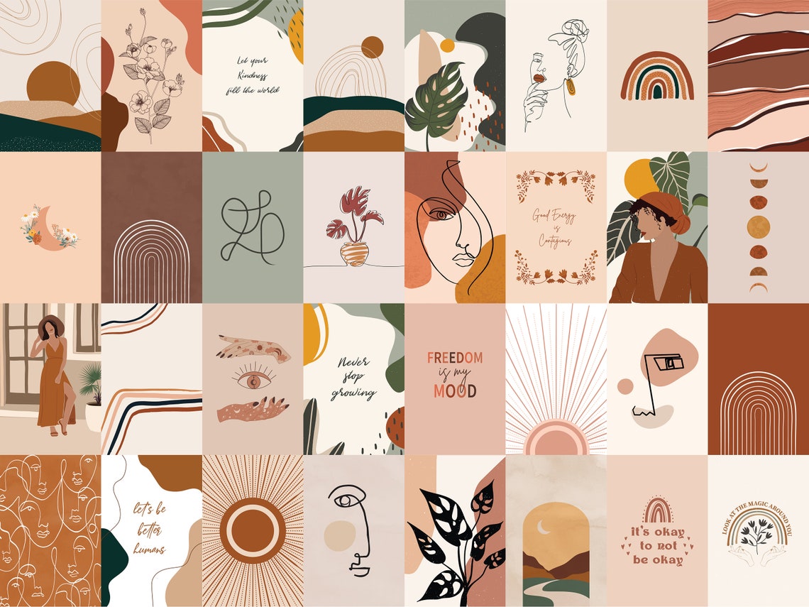 32 Boho Wall Collage Kitaesthetic Collage for Girl Room - Etsy