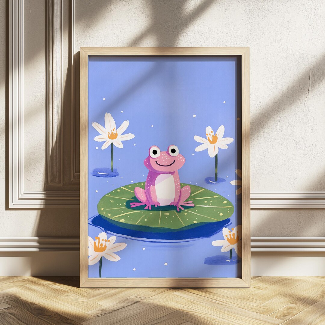 Playful Frog Lily Pad Wall Art, Whimsical Girls Nursery Decor, Cute ...